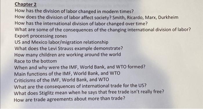 How has the division of labor changed in modern | Chegg.com