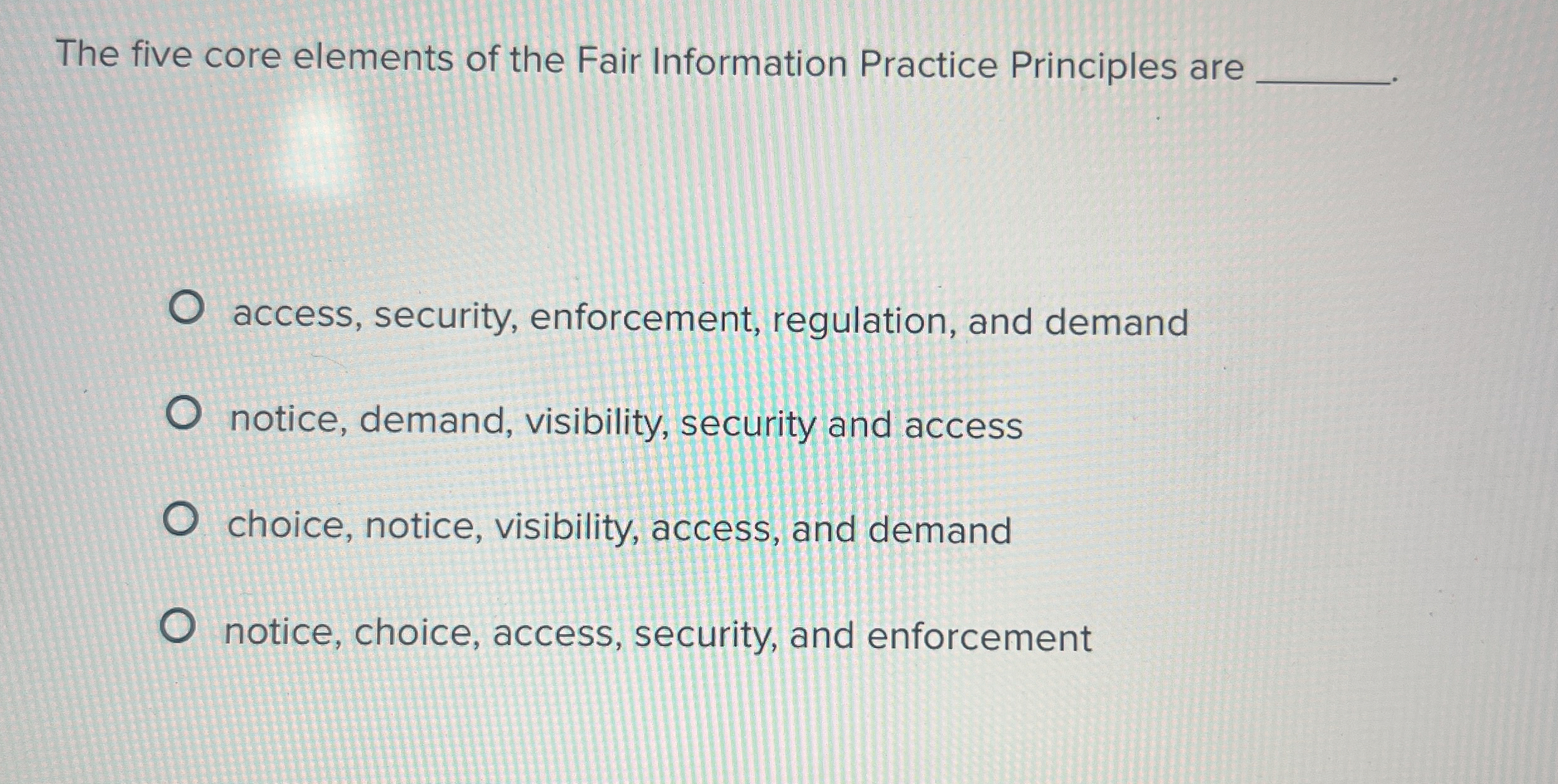 Solved The five core elements of the Fair Information | Chegg.com