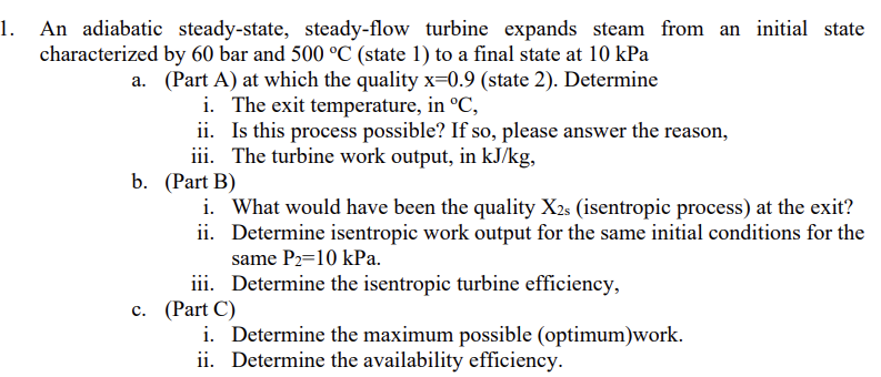 Solved An adiabatic steady-state, steady-flow turbine | Chegg.com