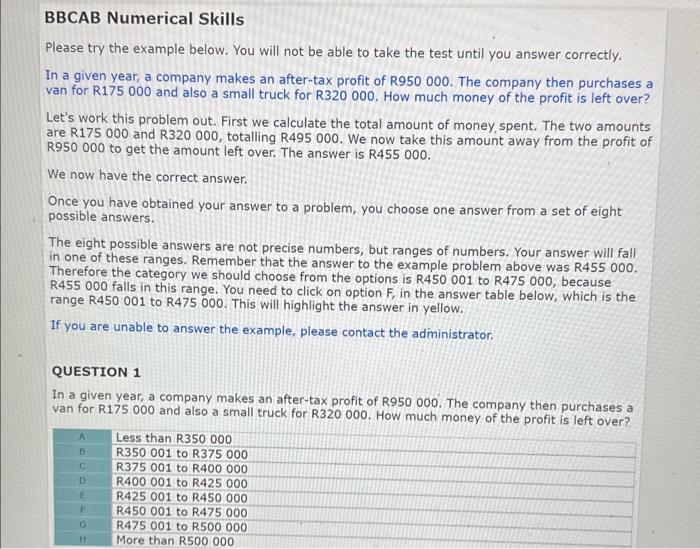 Solved BBCAB Numerical Skills Please try the example below. | Chegg.com