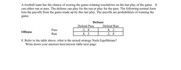 Solved A football team has the chance of scoring the | Chegg.com