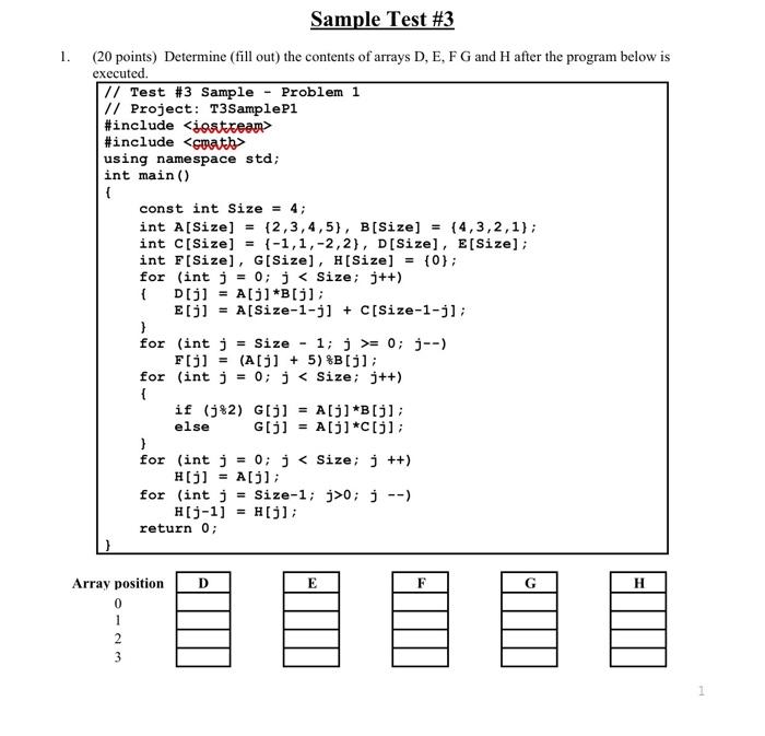 Solved 1. Sample Test #3 (20 points) Determine (fill out the | Chegg.com