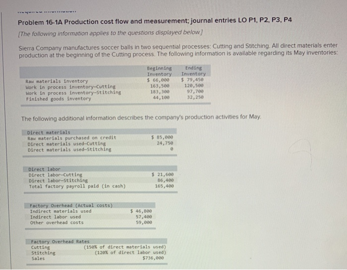 Solved Problem 16-1A Production cost flow and measurement: | Chegg.com