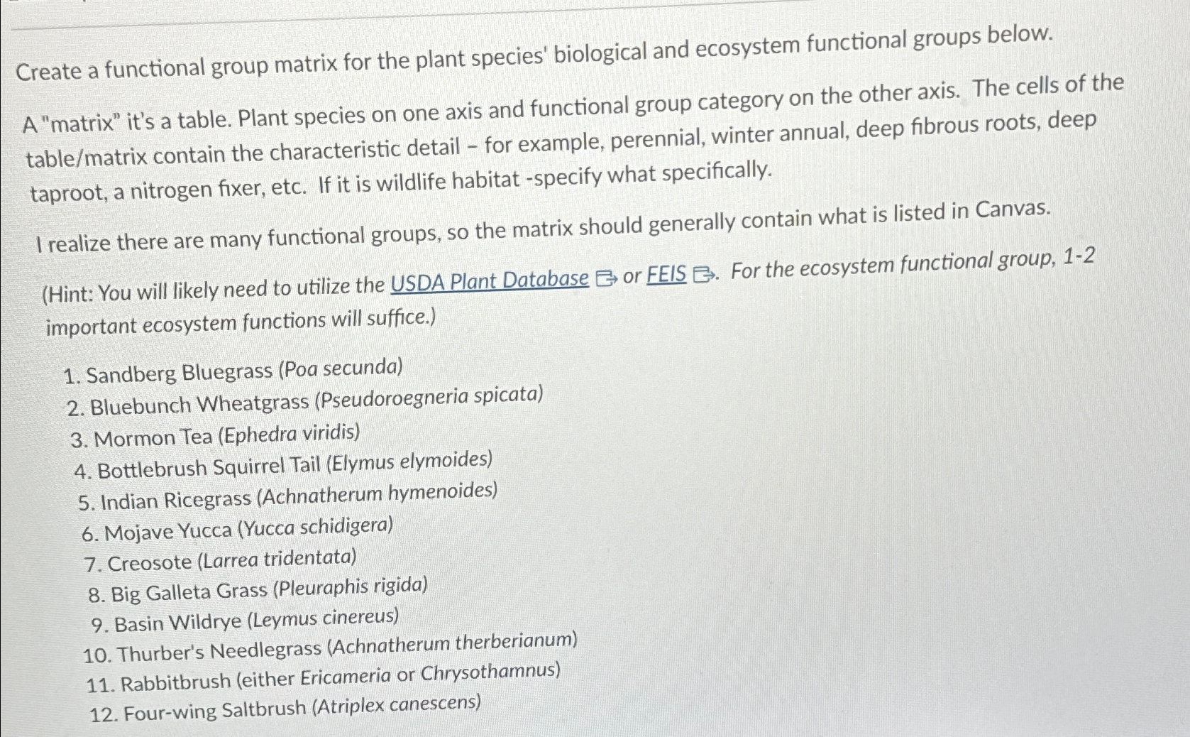 Solved Create a functional group matrix for the plant | Chegg.com
