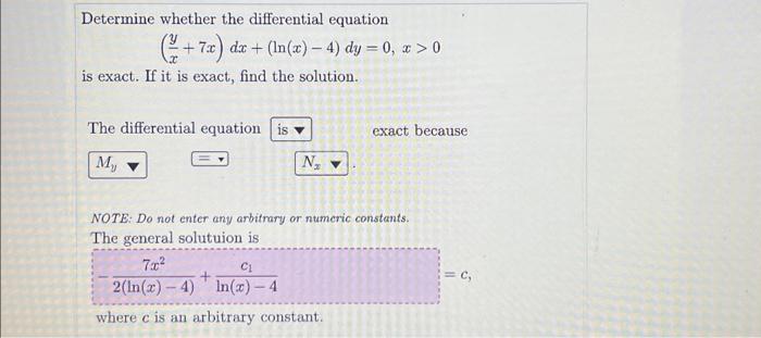 Solved Determine whether the differential equation Y + 7x) | Chegg.com