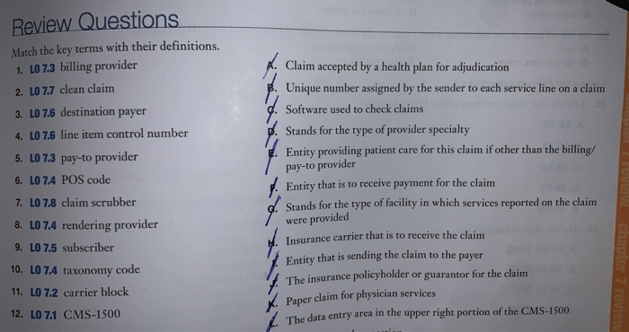 Solved Review Questions Match the key terms with their | Chegg.com