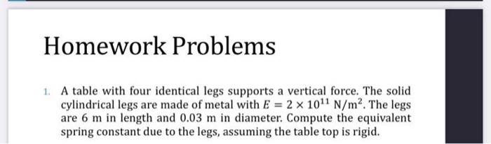 1. A table with four identical legs supports a | Chegg.com