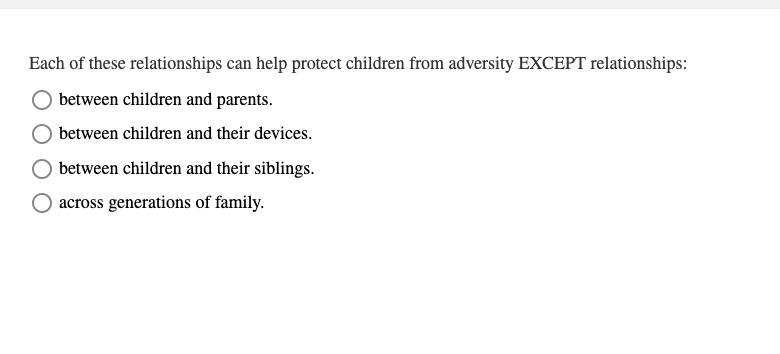 Solved Each of these relationships can help protect children | Chegg.com