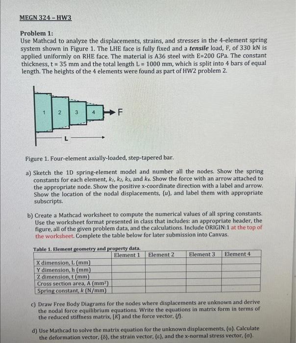 Problem 1: Use Mathcad to analyze the displacements, | Chegg.com