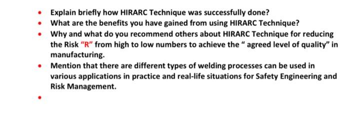 Solved • Explain briefly how HIRARC Technique was | Chegg.com