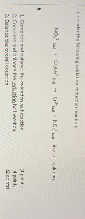Solved Consider the following oxidation-reduction reaction: | Chegg.com