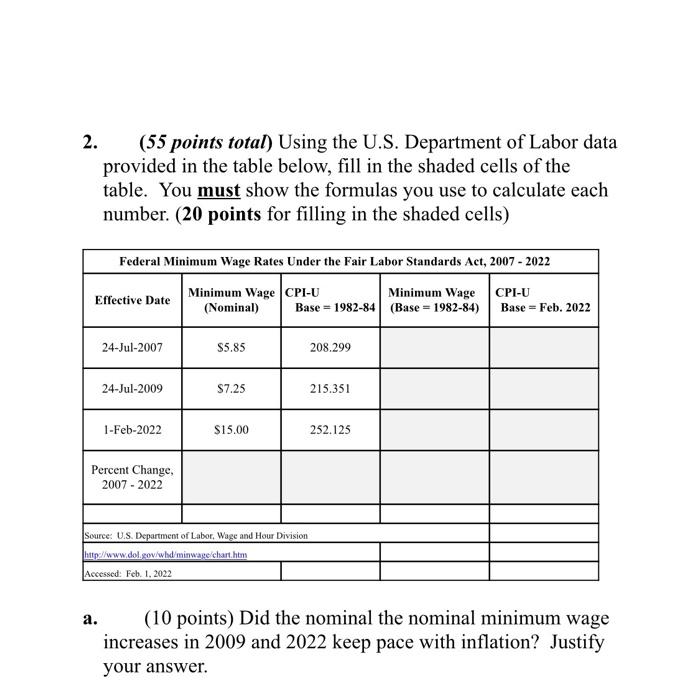 2. (55 points total) Using the U.S. Department of | Chegg.com