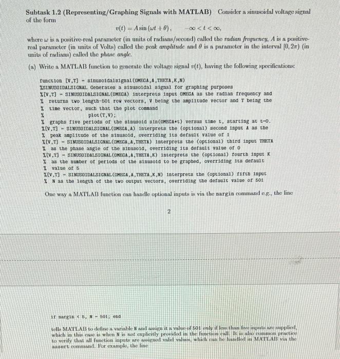 Solved Subtask 1.2 (Representing/Graphing Signals with | Chegg.com