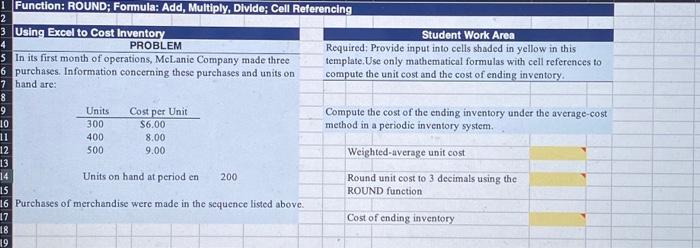 Solved 1 Function: ROUND; Formula: Add, Multiply, Divide; | Chegg.com