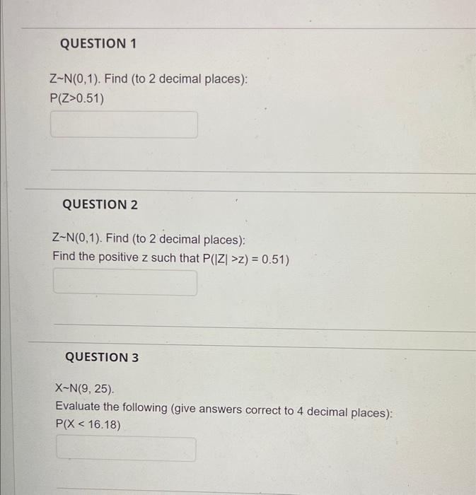 Solved Z∼N(0,1). Find (to 2 decimal places): P(Z>0.51) | Chegg.com