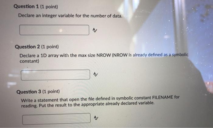 Solved Question 1 (1 point) Declare an integer variable for | Chegg.com