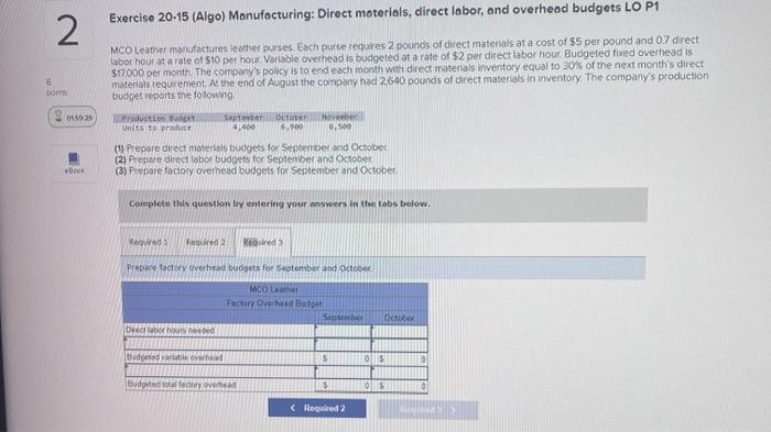 Solved Exercise 20−15 (Algo) Manufacturing: Direct | Chegg.com