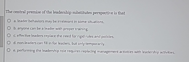 Solved The central premise of the leadership substitutes | Chegg.com