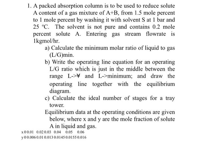 Solved A packed absorption column is to be used to reduce | Chegg.com