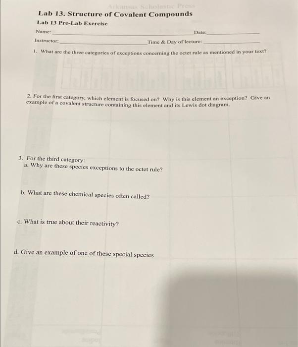 Solved Lab 13 Structure Of Covalent Compounds Lab 13 Pr 