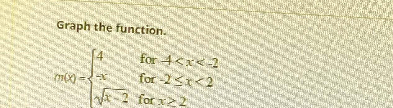 Solved Graph the function.m(x)={4 for -4=2 | Chegg.com