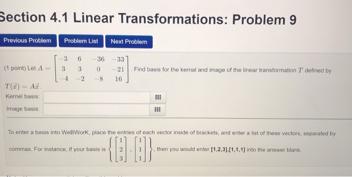Solved Section 4 1 Linear Transformations Problem 9