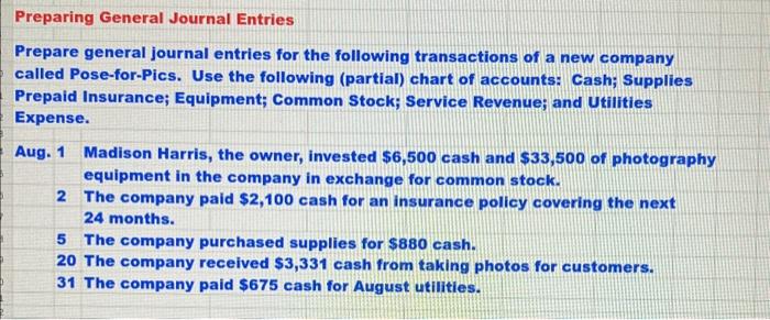 Solved Preparing General Journal Entries Prepare general | Chegg.com