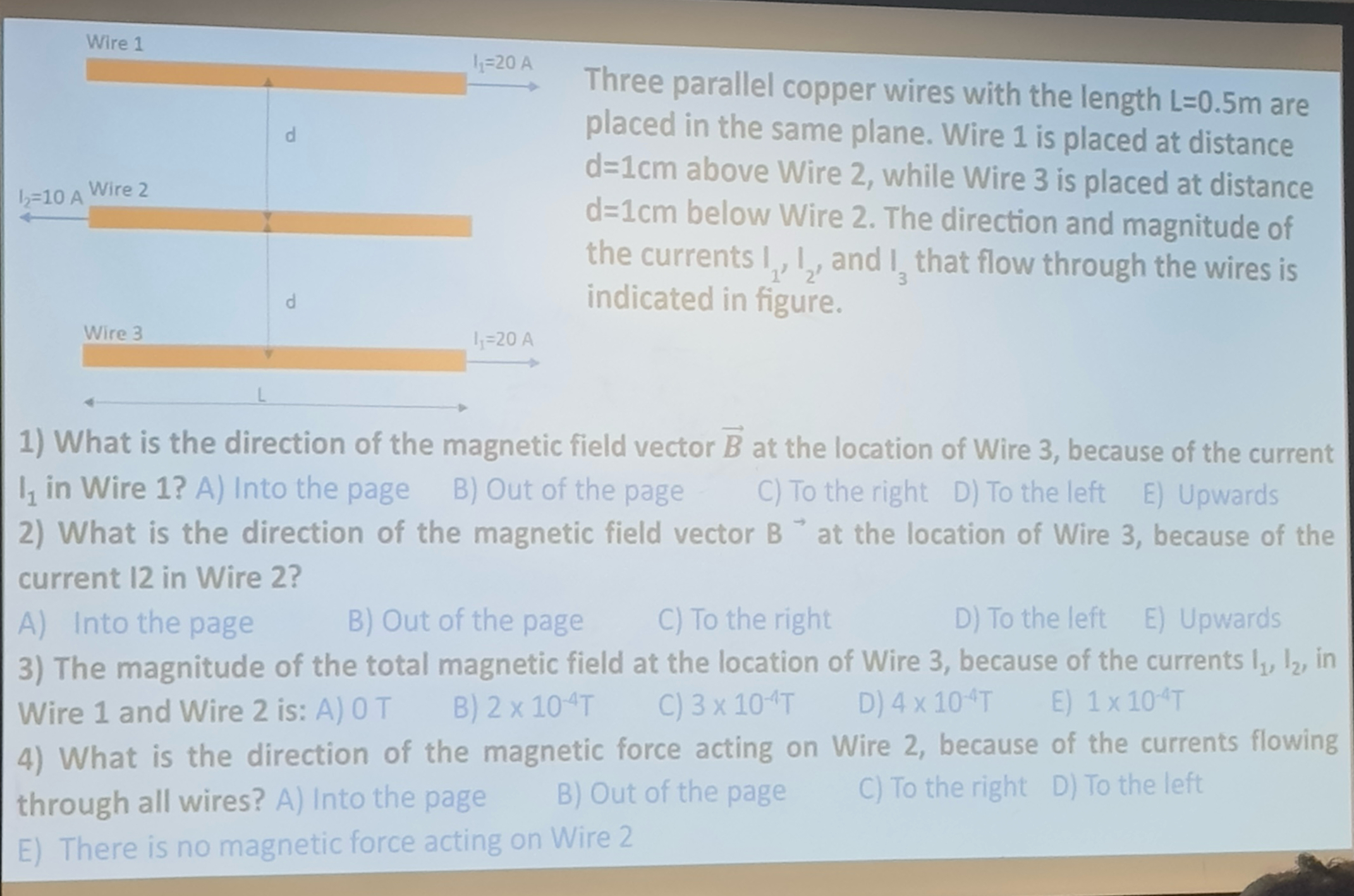 Solved Three parallel copper wires with the length L=0.5m | Chegg.com