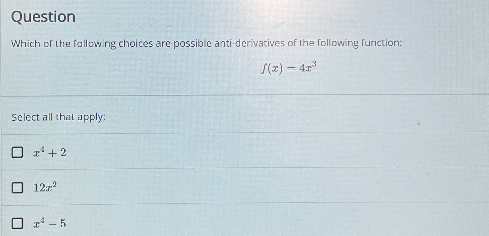 Solved QuestionWhich of the following choices are possible | Chegg.com