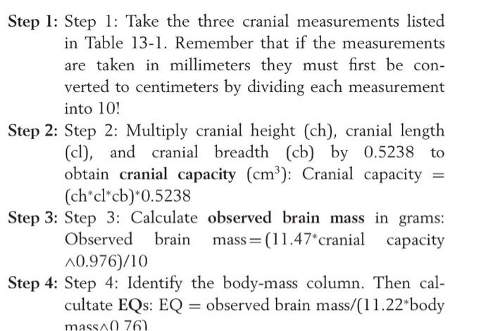 13-7 Encephalization Quotient (EQ) is the ratio of | Chegg.com
