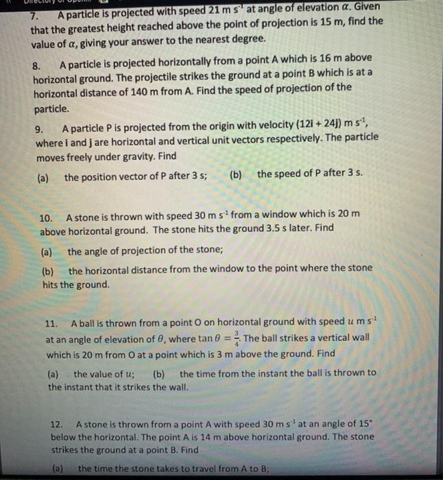 Solved A particle is projected with speed 35 ms at an angle | Chegg.com