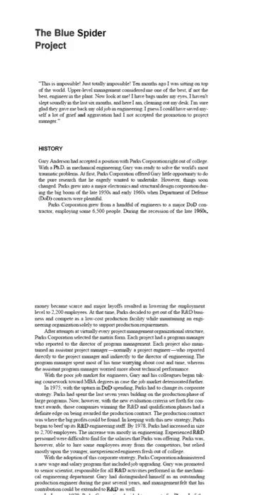 Solved This is use the Blue Spider case study.1. Due to the | Chegg.com