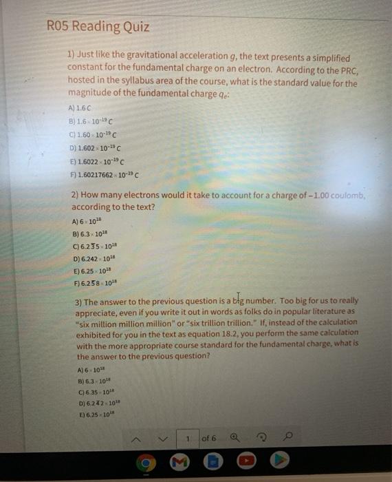 Solved RO5 Reading Quiz 1) Just like the gravitational | Chegg.com