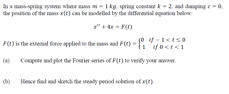 Solved In a mass-spring system where mass m=1kg, ﻿spring | Chegg.com