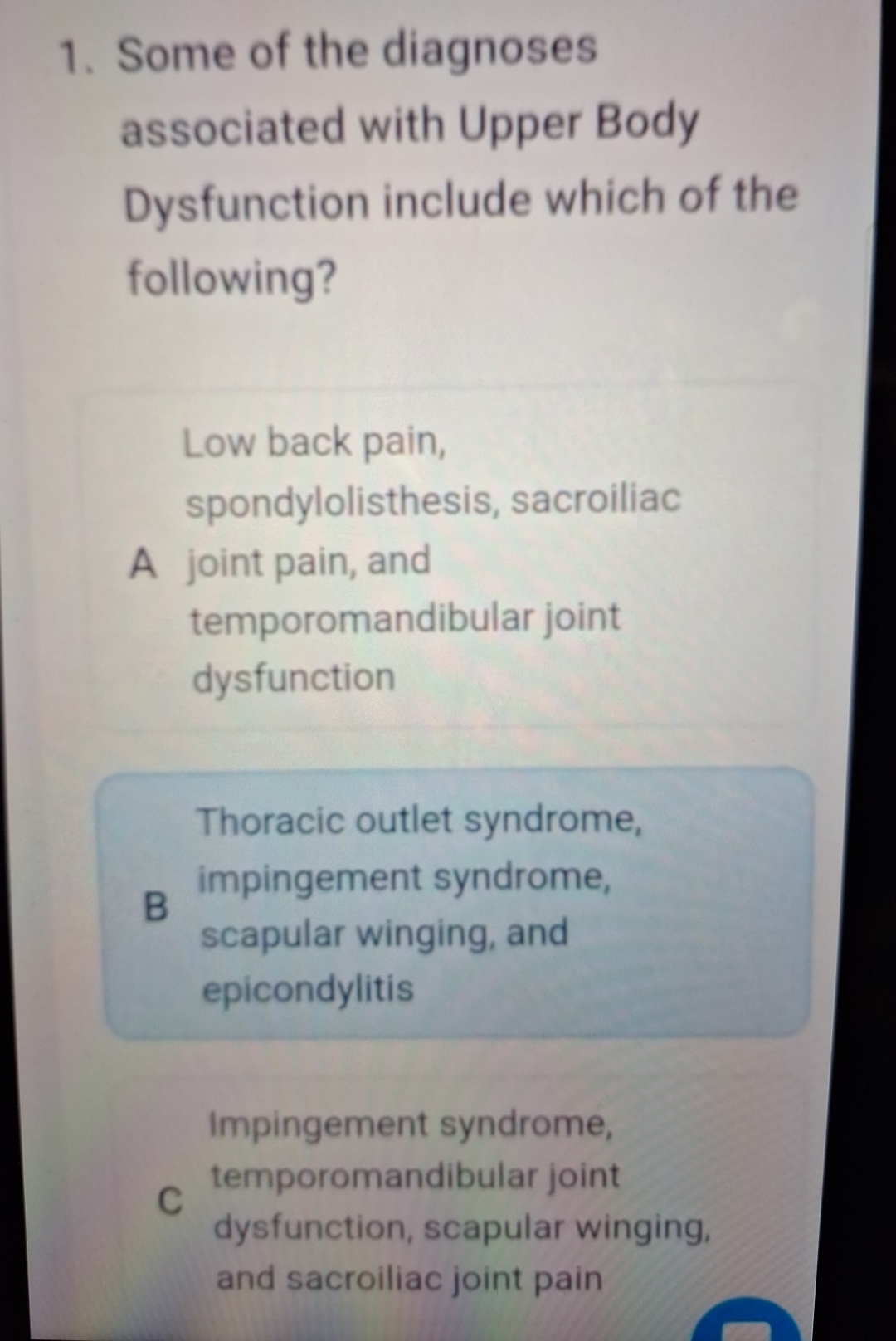 Solved Some of the diagnoses associated with Upper Body | Chegg.com