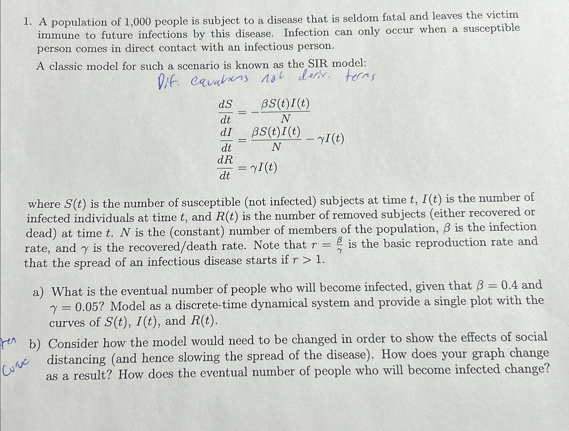 Solved A population of 1,000 ﻿people is subject to a disease | Chegg.com
