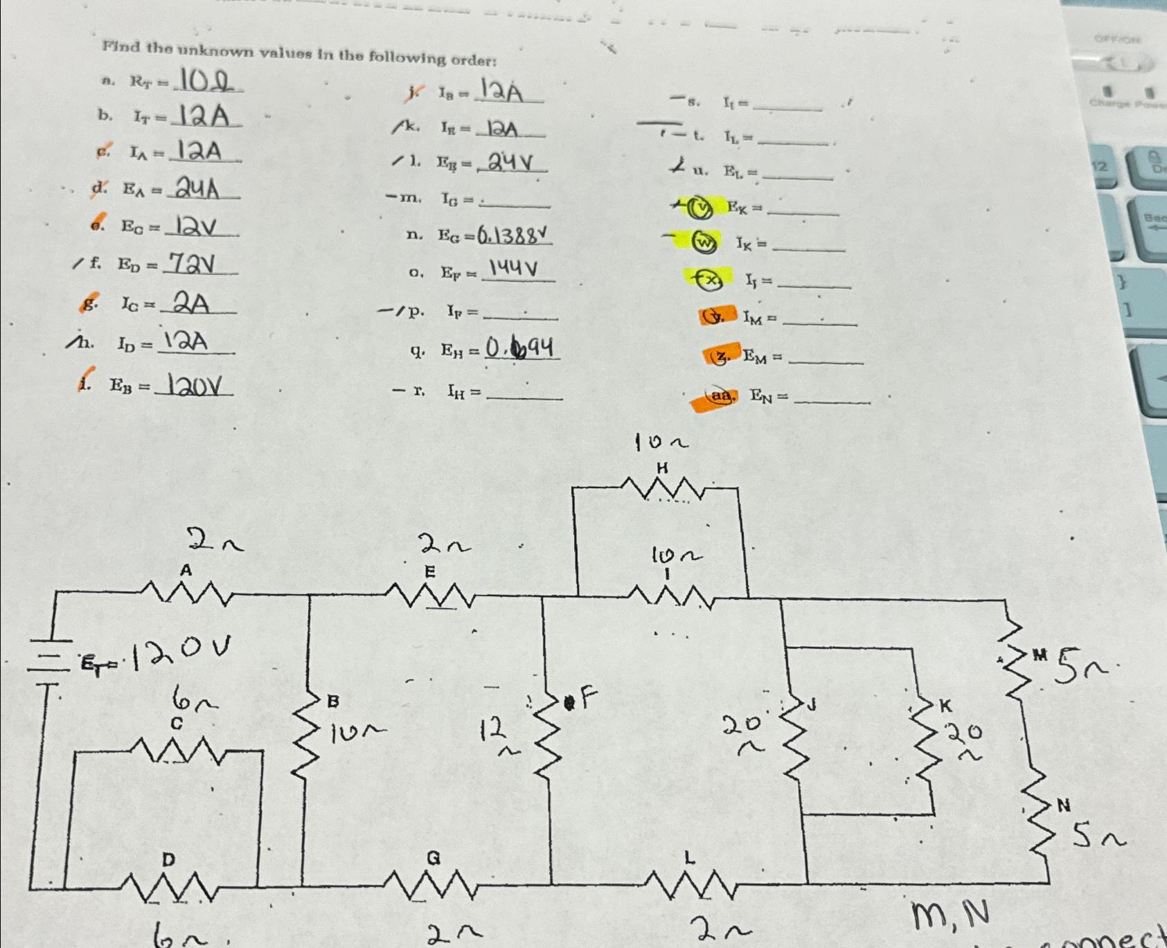 Solved Find the unknown values in the following | Chegg.com