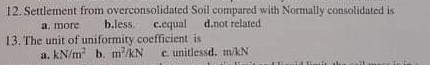 Solved 12. Settlement from overconsolidated Soil compared | Chegg.com