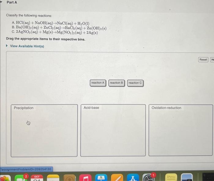 Solved Classify the following reactions: A. | Chegg.com
