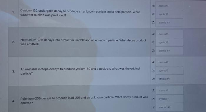 Solved 1. Cesium-132 undergoes decay to produce an unknown | Chegg.com