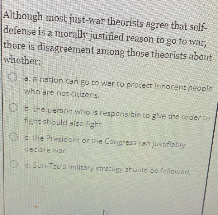 lthough most just-war theorists agree that | Chegg.com