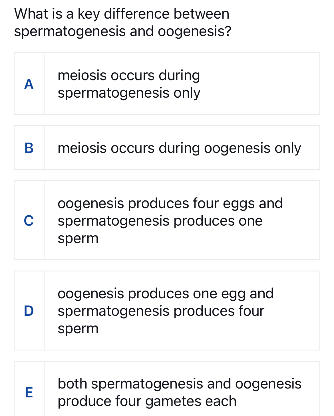 Solved What is a key difference between spermatogenesis and | Chegg.com