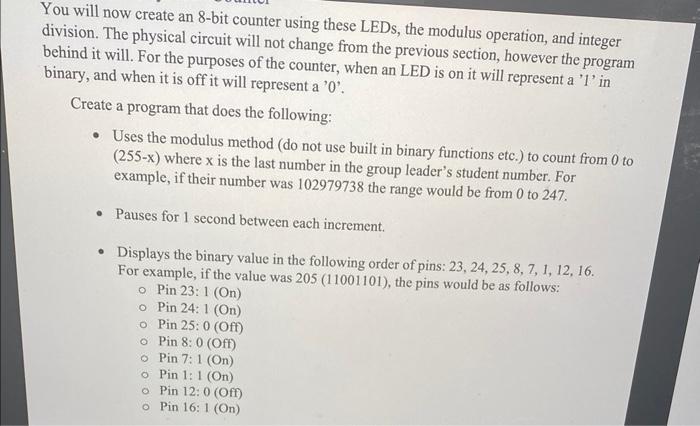 ou will now create an 8-bit counter using these LEDs, | Chegg.com