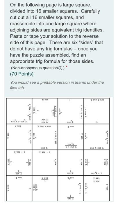 Solved On the following page is large square, divided into | Chegg.com