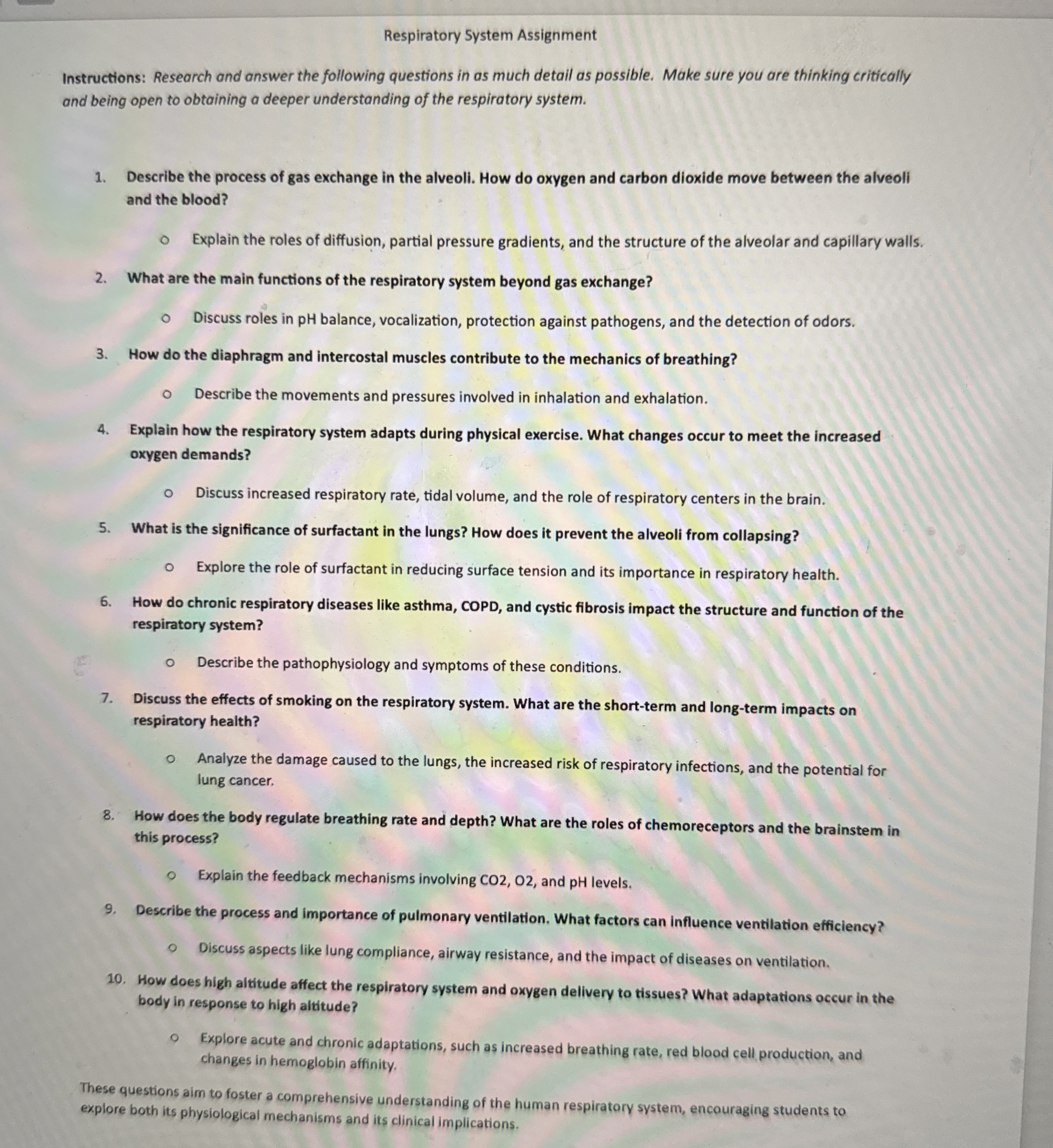 Solved Respiratory System AssignmentInstructions: Research | Chegg.com