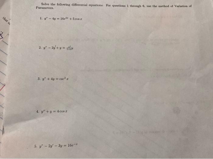 Solved Solve the following differential equations. For | Chegg.com