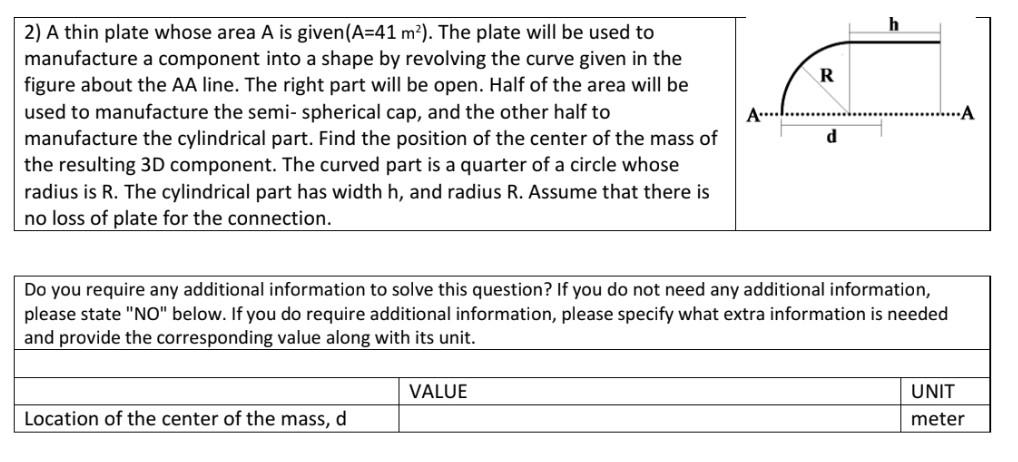 Solved 2) A thin plate whose area A is given (A=41 m2). The | Chegg.com