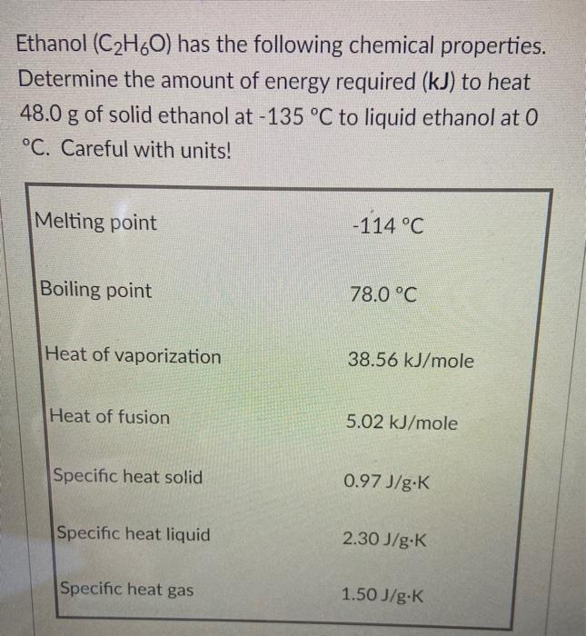 Solved Ethanol (C2H60) has the following chemical | Chegg.com