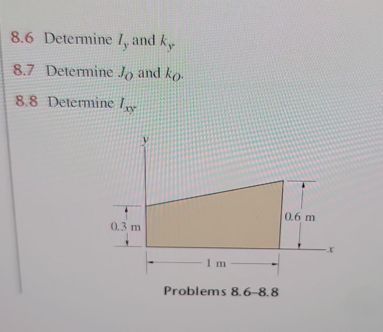 Solved 8.6 Determine Iy, and ky 8.7 Determine JO and kO. 8.8 | Chegg.com