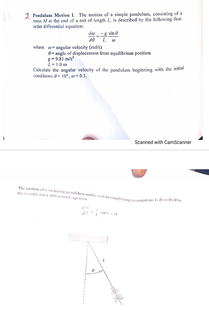 Solved Pendulum Motion II. The motion of a simple pendulum | Chegg.com
